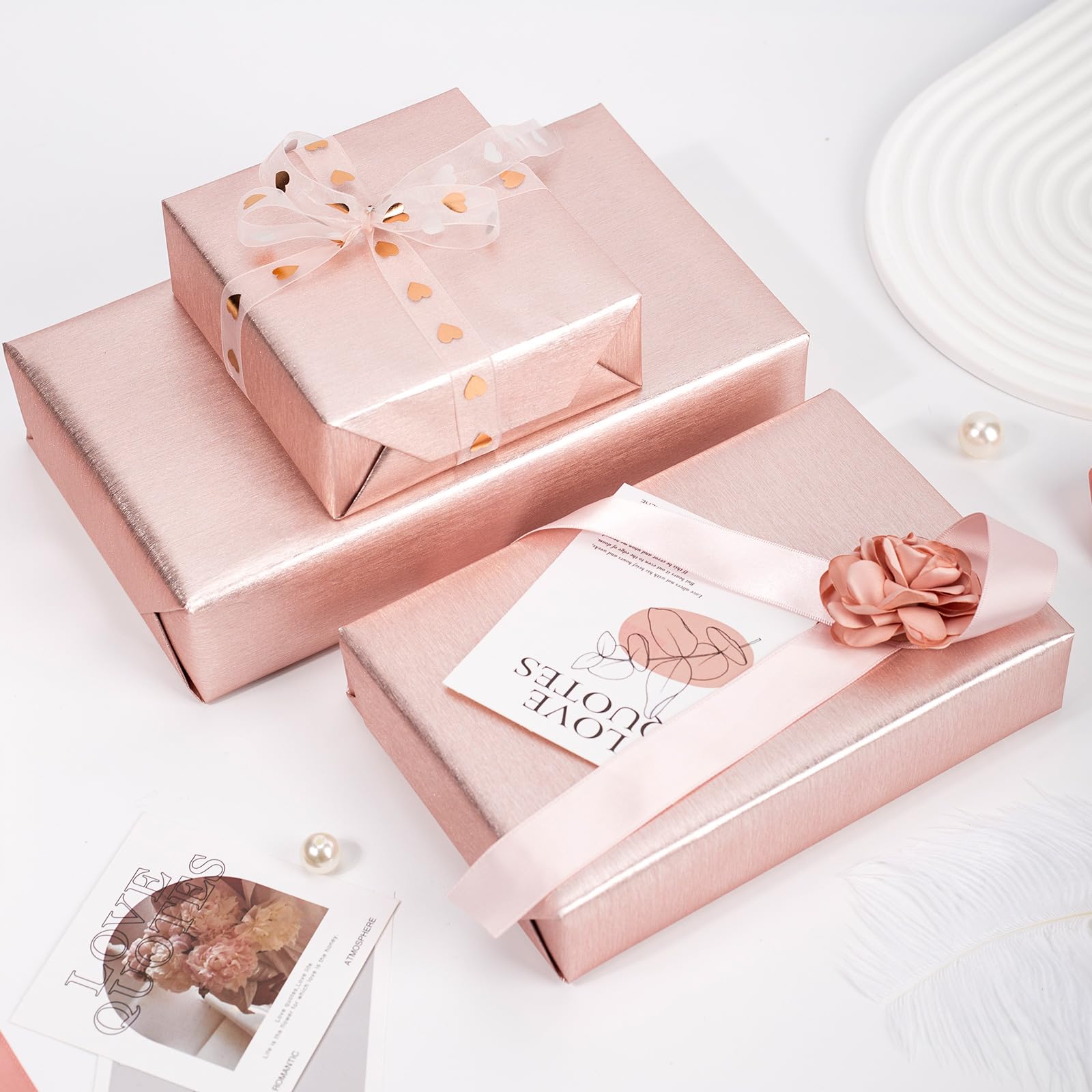 Flyhill Mini Wrapping Paper Roll-17inch X 198inch(23.4sqft -Solid Color with Rose Gold Brush Metallic Shine for Christmas,Birthday,Wedding,Baby Shower,Valentine's Day