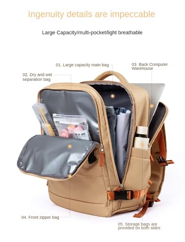 MOYYI Carry on Backpack Anti-theft women Hiking Backpack with Shoe Compartment Travel Backpack Casual Daypack Backpacks (Khaki)