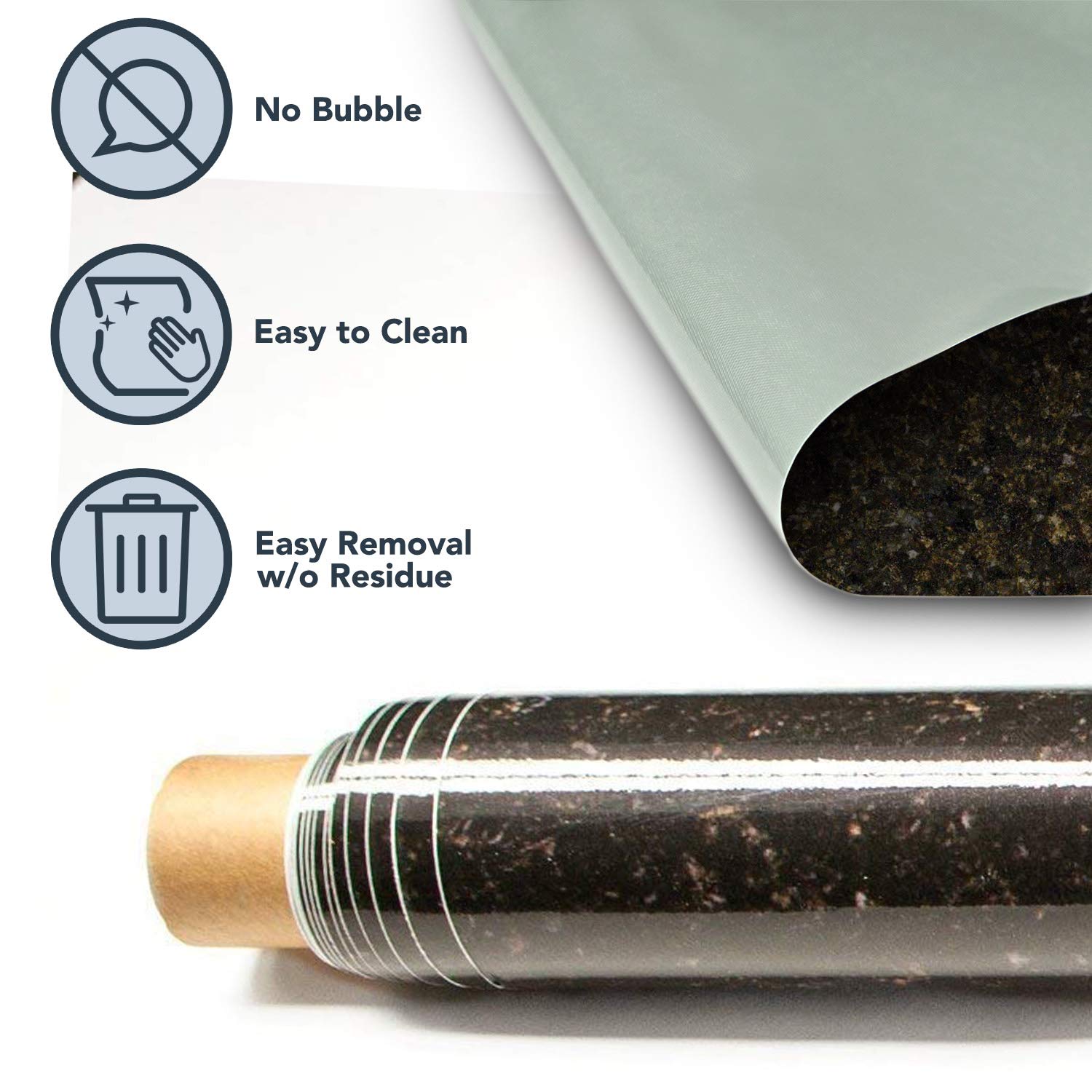 Instant Granite Countertop Vinyl Laminate Sheet | Peel & Stick | Durable Self-Adhesive Paper Resists Heat, Stains, Water | Kitchen & Bath | 36β x 72β | Granite Design | Black (6ft)