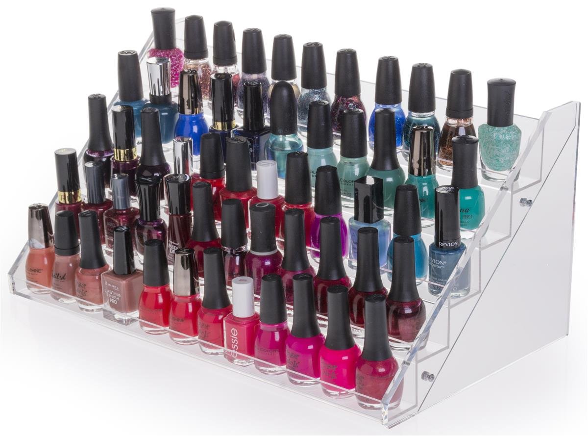 Displays2go Nail Polish Rack, Tiered Design, Clear Acrylic, 5 Shelves Hold 60 Bottles Total
