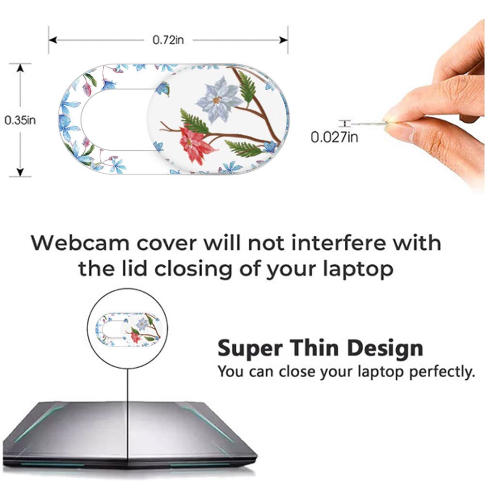 Laptop Camera Cover Slide Cute Flower 6 Pack, Webcam Cover Slide Phone Camera Cover, Ultra-Thin Computer Camera Cover Slide Blocker Slider Fits iPhone MacBook Laptop, Desktop, PC, Tablet