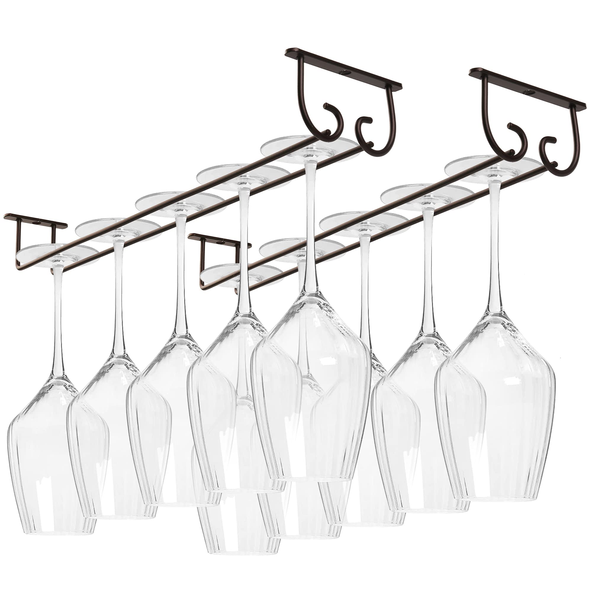 LotFancy Wine Glass Rack Under Cabinet, 17 inch Pack of 2 Metal Stemware Storage Rack Under Shelf, Bar Glass Holder for Kitchen Home Décor