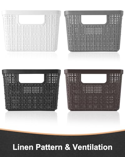 EOENVIVS Plastic Storage Baskets with Lids Lidded Storage Bins Pantry Organization and Storage Containers Organizer Bins for Shelves Drawers Desktop Closet Playroom Classroom Office,White