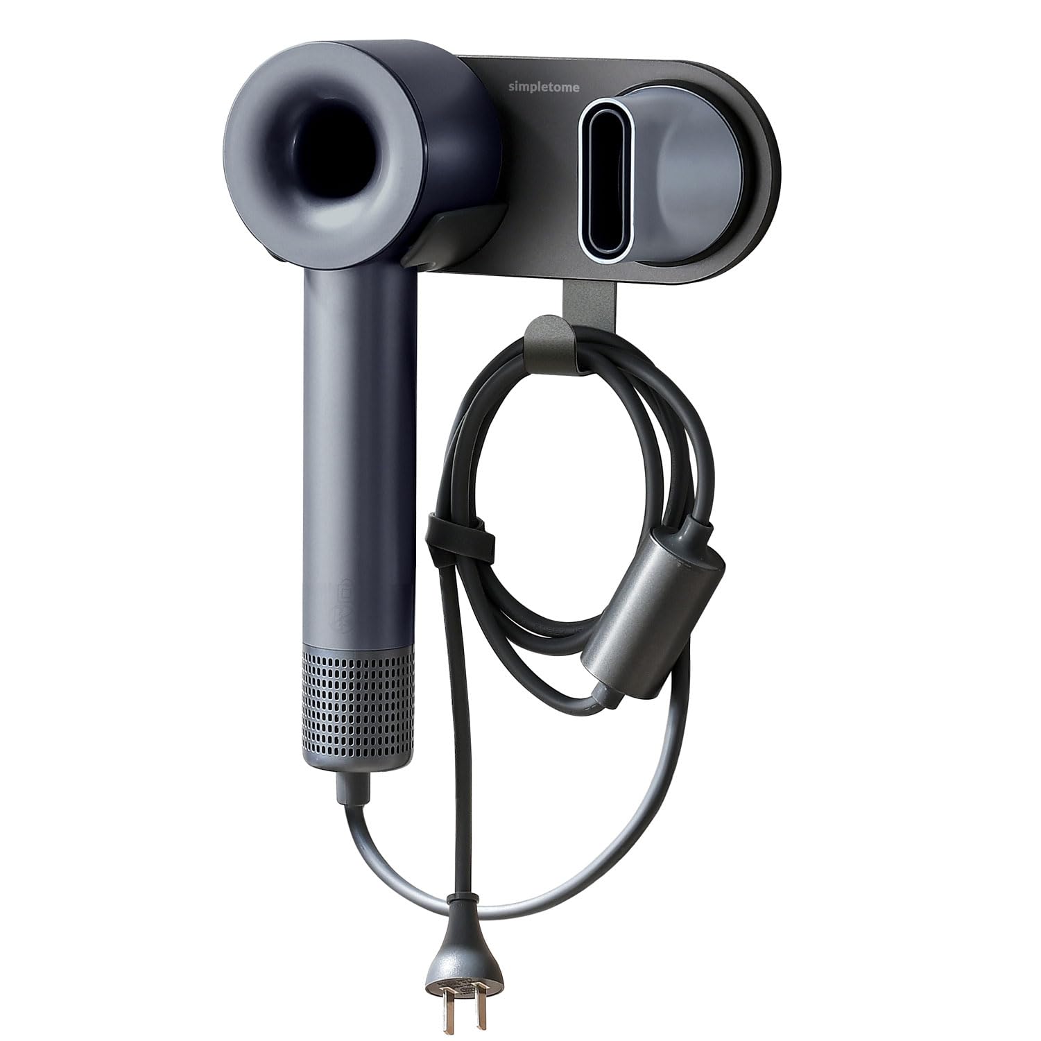 simpletome Hair Dryer Holder Wall Mount for All Magnetic High Speed Blow Dryer with Plug Cord Organizer Hook (Aluminum Alloy, Grey)