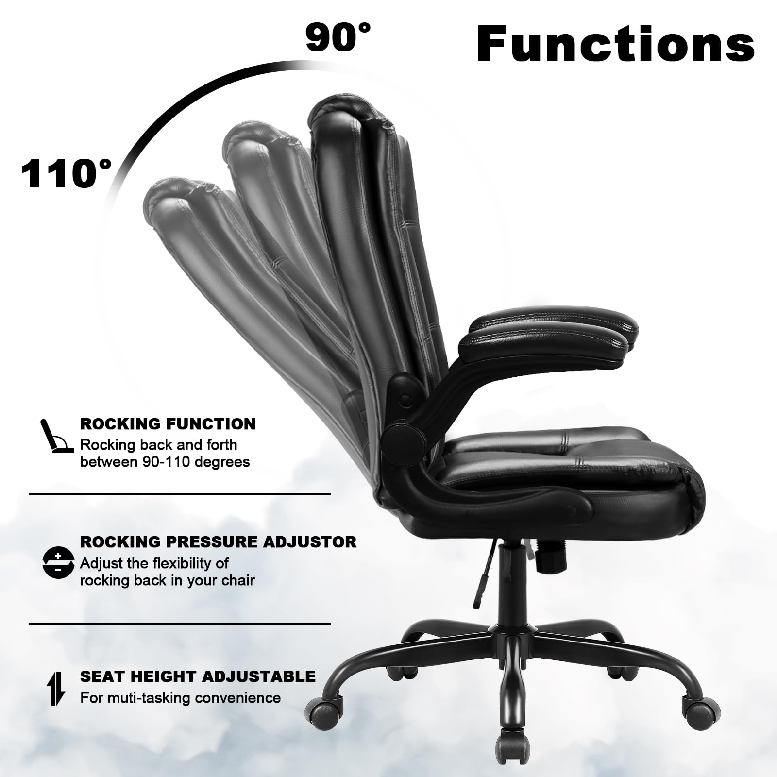 OFIKA Big and Tall Office Chair Computer Desk Chair - Ergonomic High Back Lumbar Support Home Office Chair with Padded Flip-up Arms, Adjustable Height Leather Office Executive Chair (Black1)
