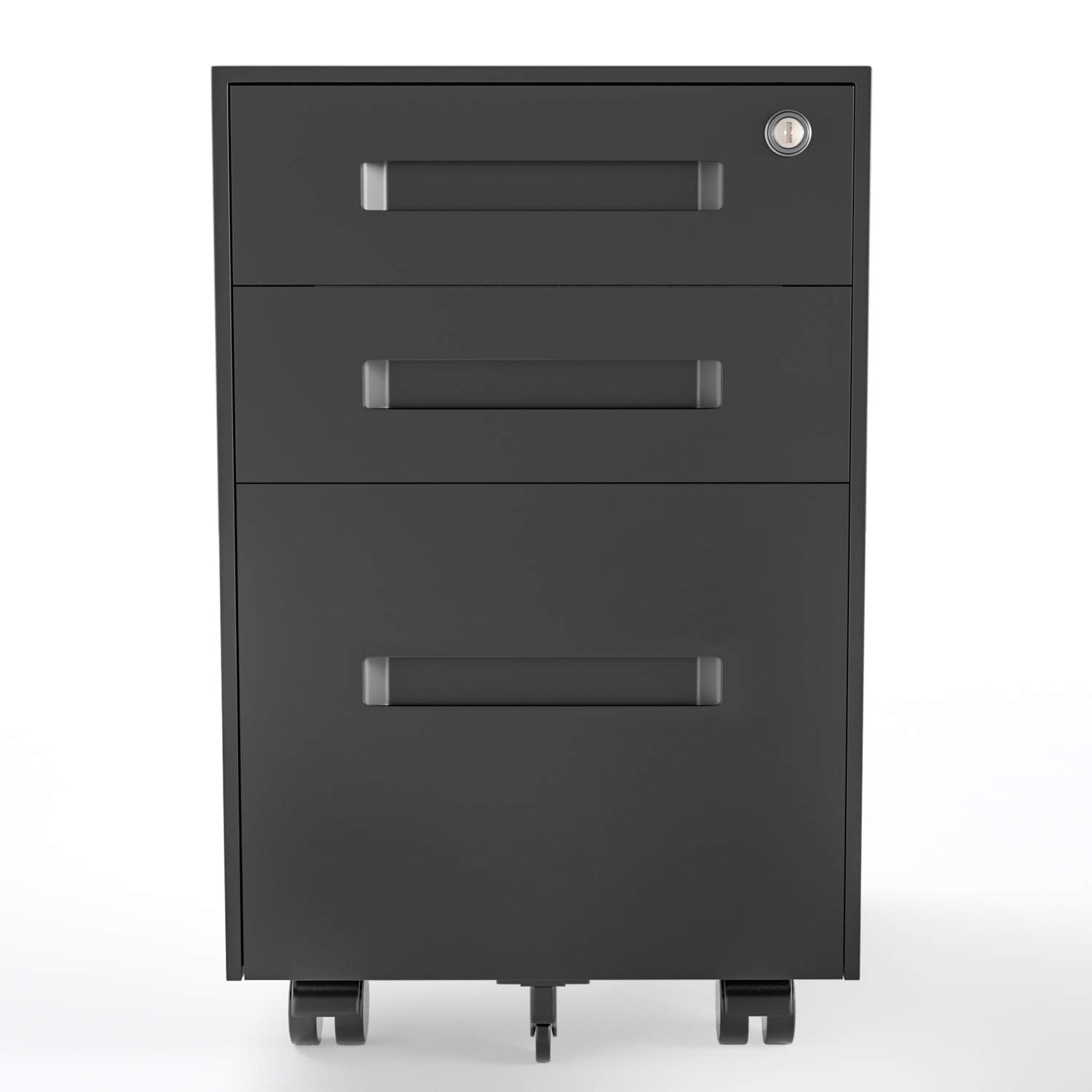 FORSTEEL File Cabinet, 3 Drawers Mobile Filing Cabinet with Lock, Steel File Cabinet A4 Size, Fully Assembled with Anti-tilt Setting for Home Office (Black)