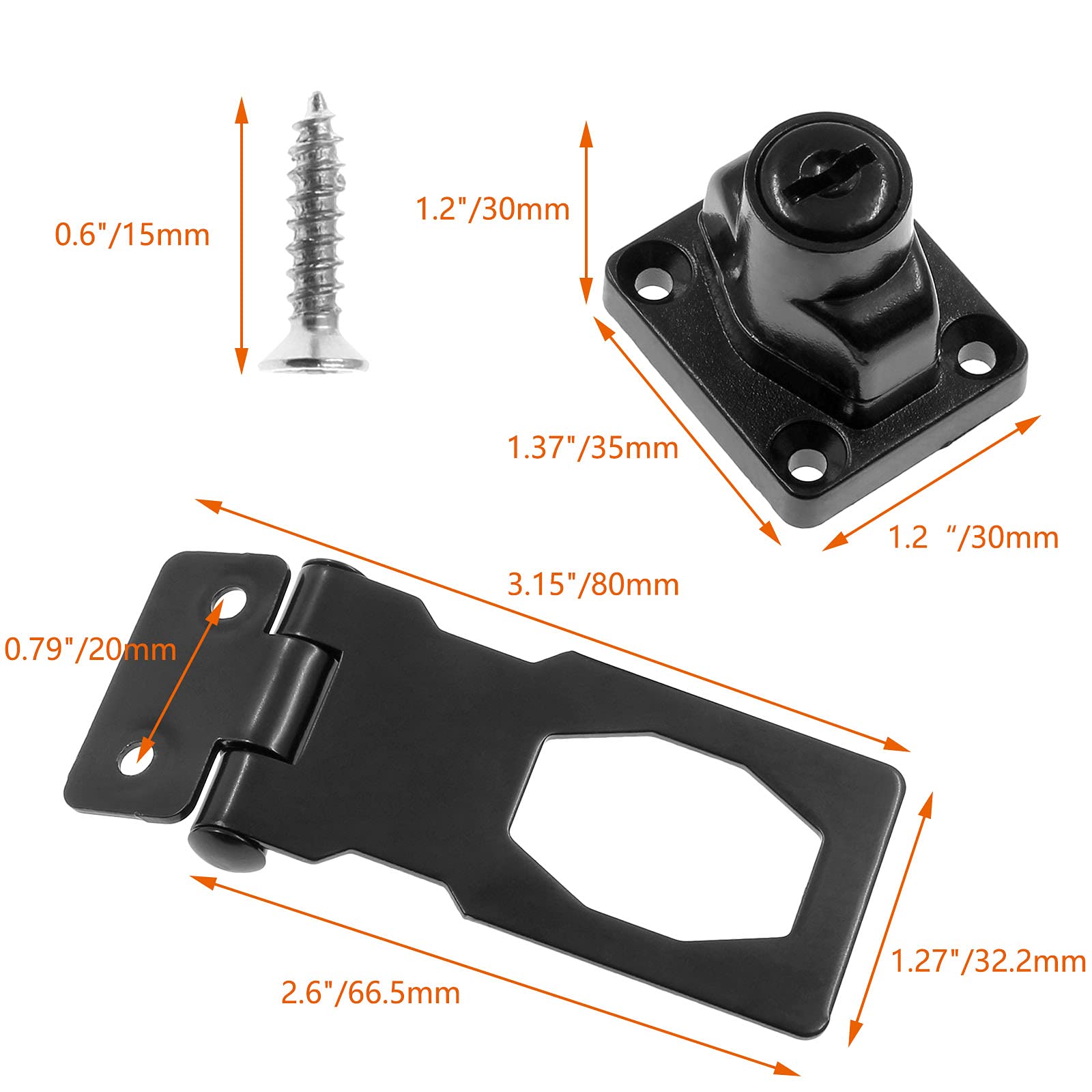 Jiozermi 2 Packs 2.5 Inch Hasp Locks with Keys, Stainless Steel Hasp Latches, Twist Knob Keyed Locking Hasp for Cabinet Small Door, Flat Black