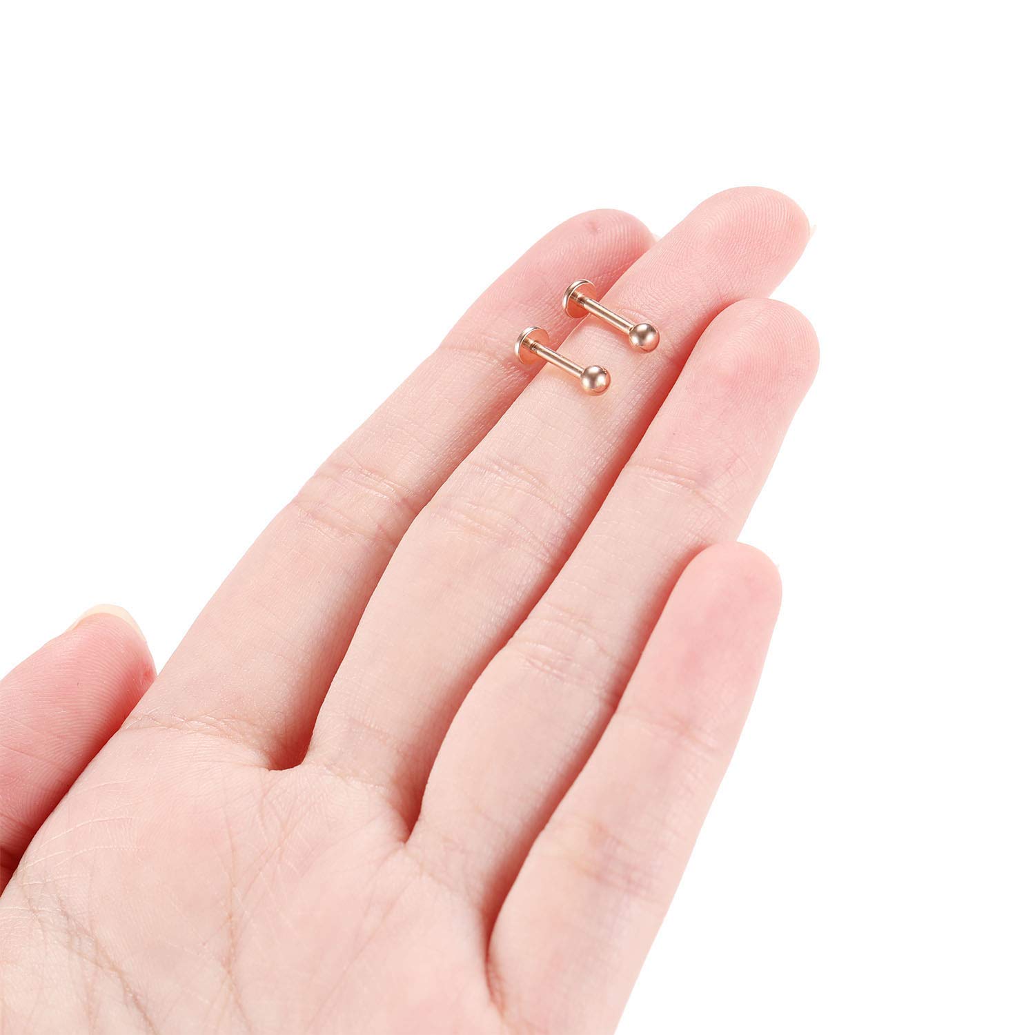 GAGABODY Labret Jewelry G23 3mm Ball 16g Lip Rings Titanium Bezel Push Back Threadless Labret Helix Cartilage Tragus Monroe 8mm Lip Studs Earring Piercing Rose Gold