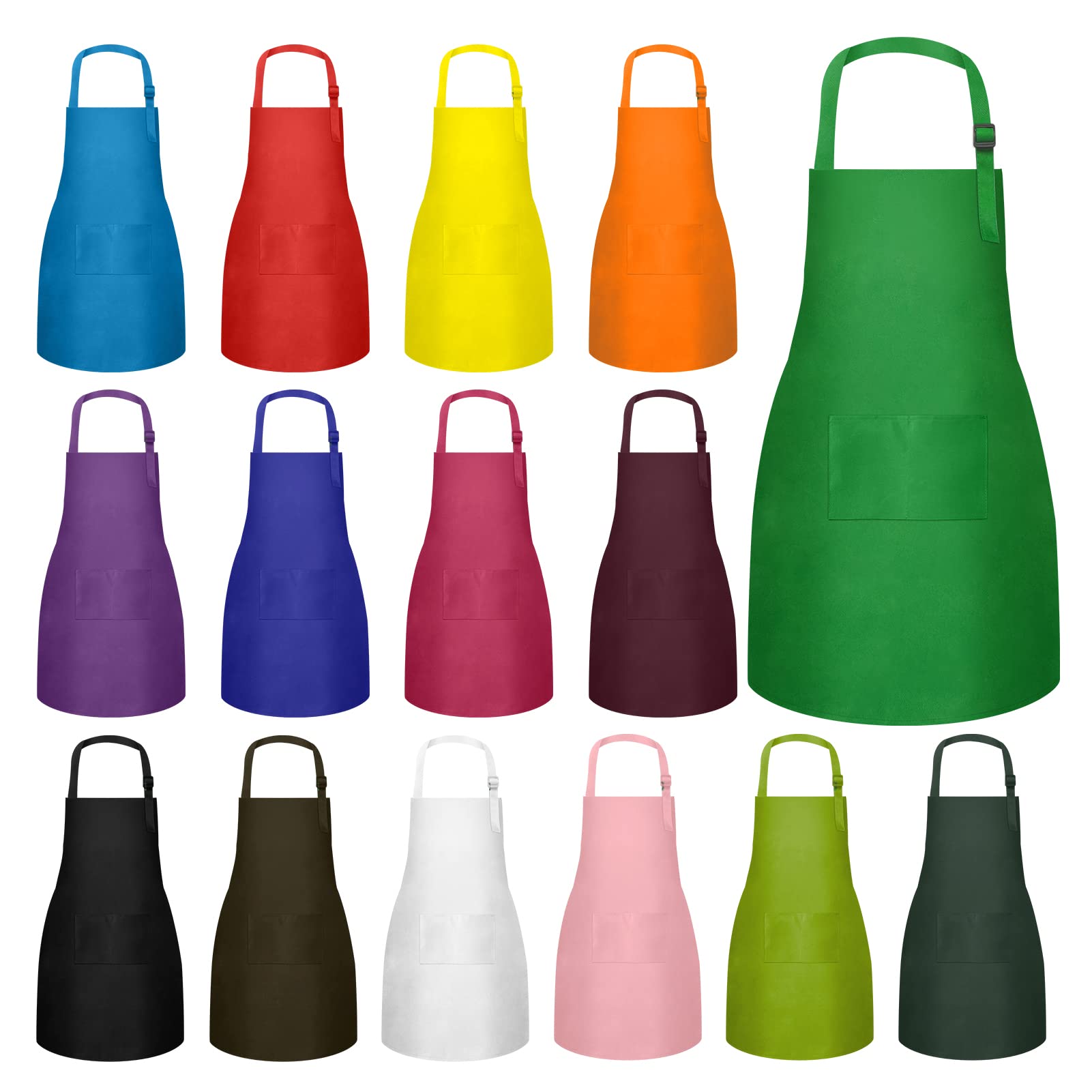HARBOLLE 15 Pcs Kids Aprons with 2 Pockets for Boys and Girls Adjustable Kitchen Painting Aprons Bulk for Children 6-13 Multicolor