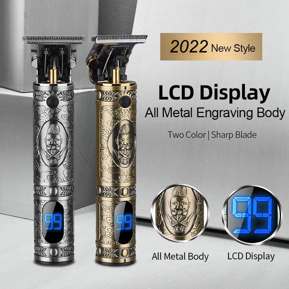 Hair Clippers for Men, Professional Zero Gapped Trimmer Cordless Electric Pro Li Outline Trimmer for Barber Beard Body T Blade Trimmer Rechargeable for Men with LED Display