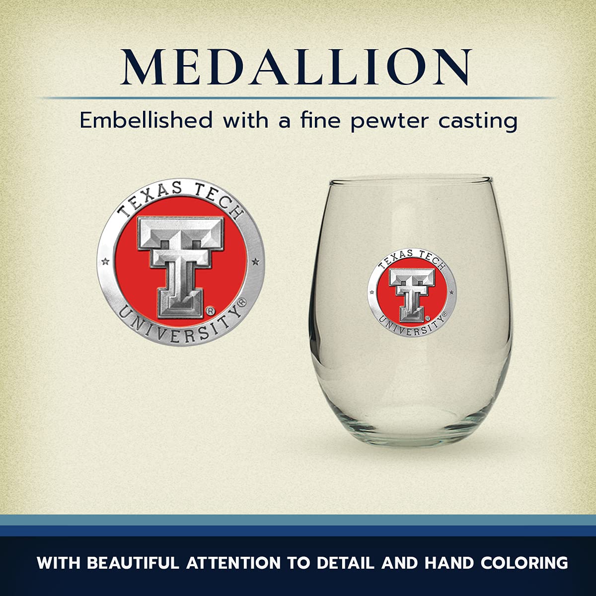 Heritage Pewter Texas Tech Red Raiders Stemless Glass Goblets β Set of 2 | 15 OZ Goblet Wine Glasses | Expertly Crafted Pewter Glass
