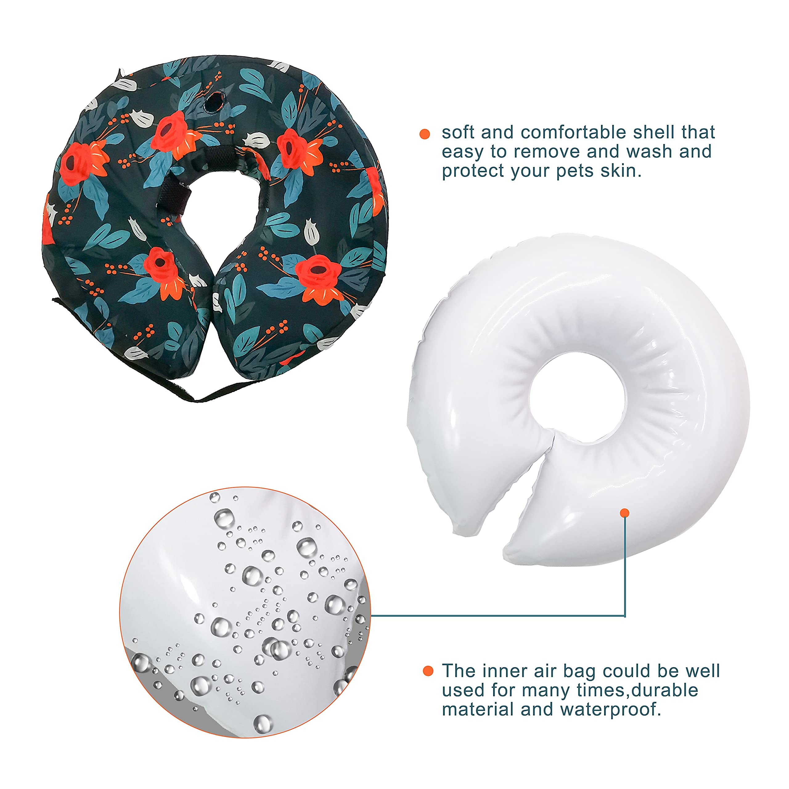 Purrrfect Life Protective Inflatable Collar for Dogs and Cats - Soft Pet Recovery Collar Does Not Block Vision, Prevents Pets from Touching Stitches, Wounds and Rashes (Floral, S)