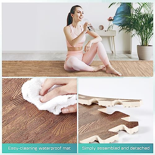 Yes4All Interlocking Floor Mats with Border – Foam Floor Mats/Gym Floor Mats with EVA Interlocking Tiles (12 Square Feet – Oak Wood Dark – 12 Tiles), 12 Count (Pack of 1)