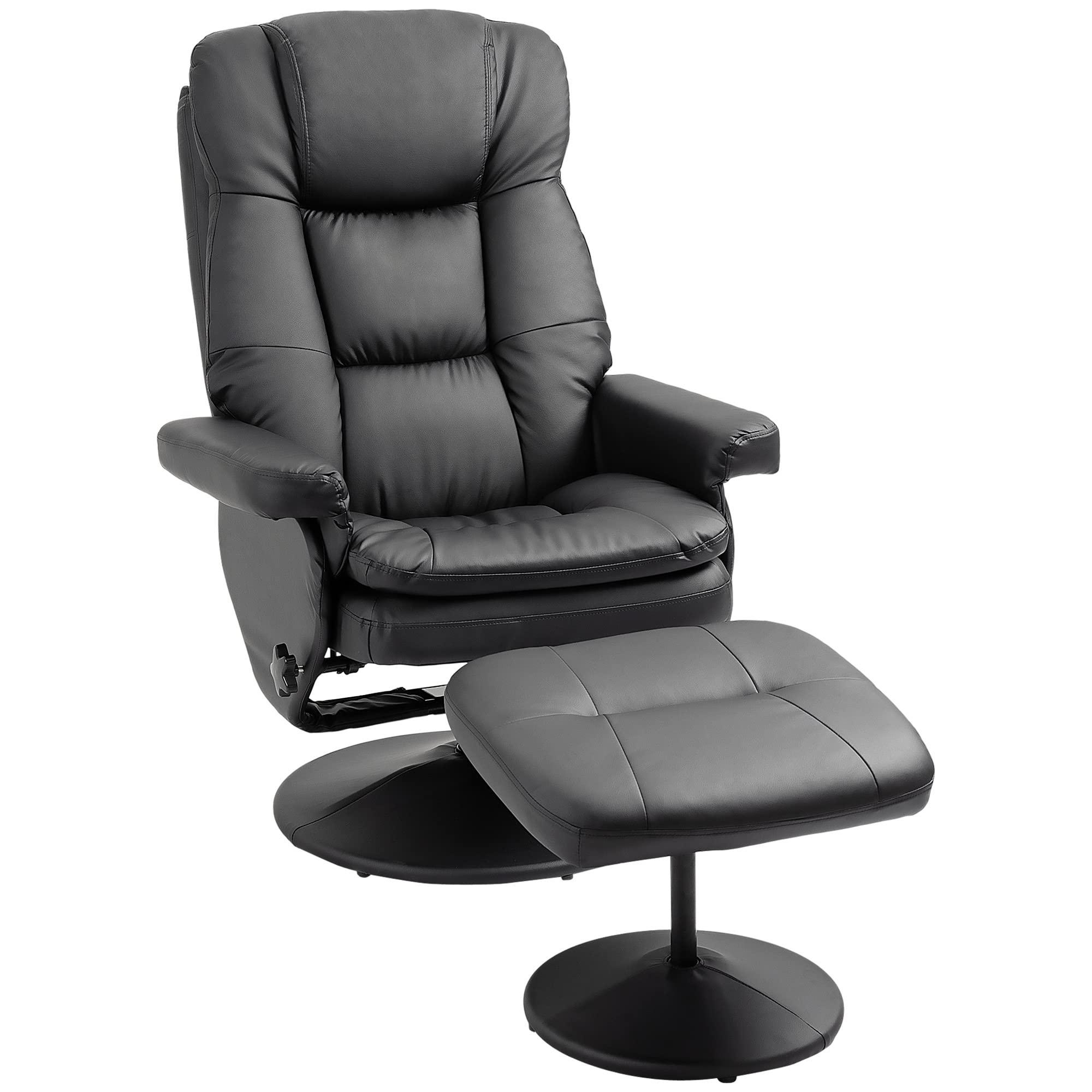 HOMCOM Swivel Recliner with Ottoman, PU Leather Reclining Chair with Ottoman, Upholstered Recliner and Footrest with Wrapped Base for Living Room, Bedroom and Home Office, Black