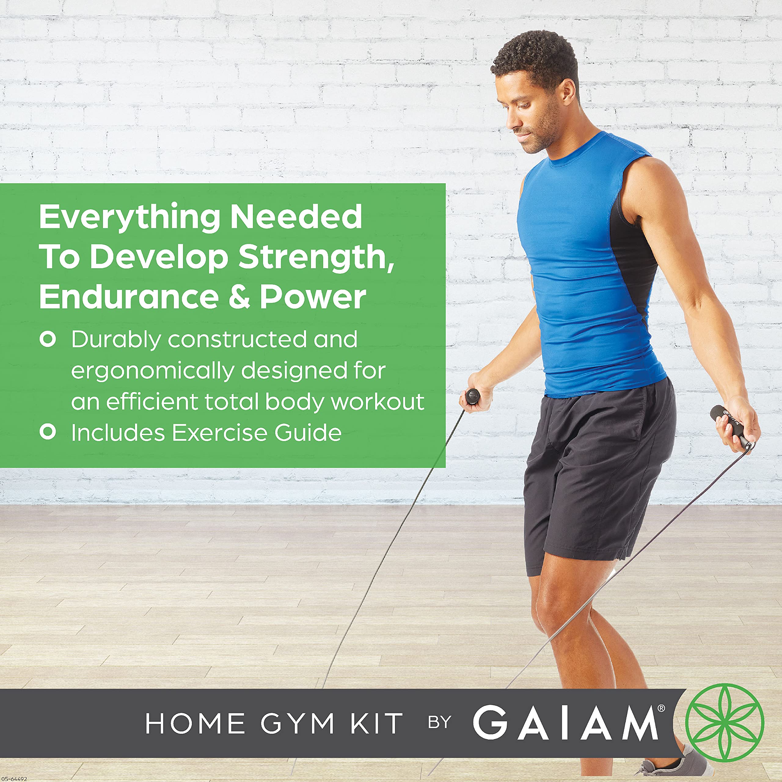 Gaiam Home Gym Kit Equipment Set for Men and Women - Includes Ab Wheel, Jump Rope, Push-Up Bars, Resistance Band with Handles, and Complimentary Exercise Guide - for Total Body Workout at Home
