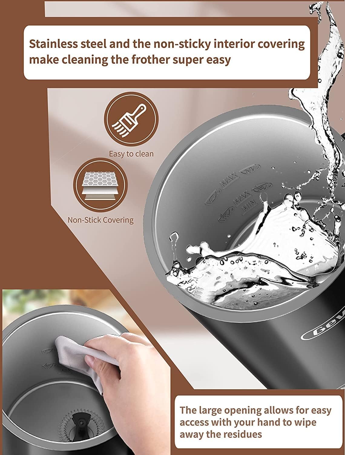 Gevi Milk Frother, 4 in 1 Automatic Electric Milk Steamer, Cold and Hot Milk Foam Maker & Milk, Chocolate Warmer for Cappuccino, Hot Chocolates, Macchiato, Latte, NTC Temperature Control System, Black