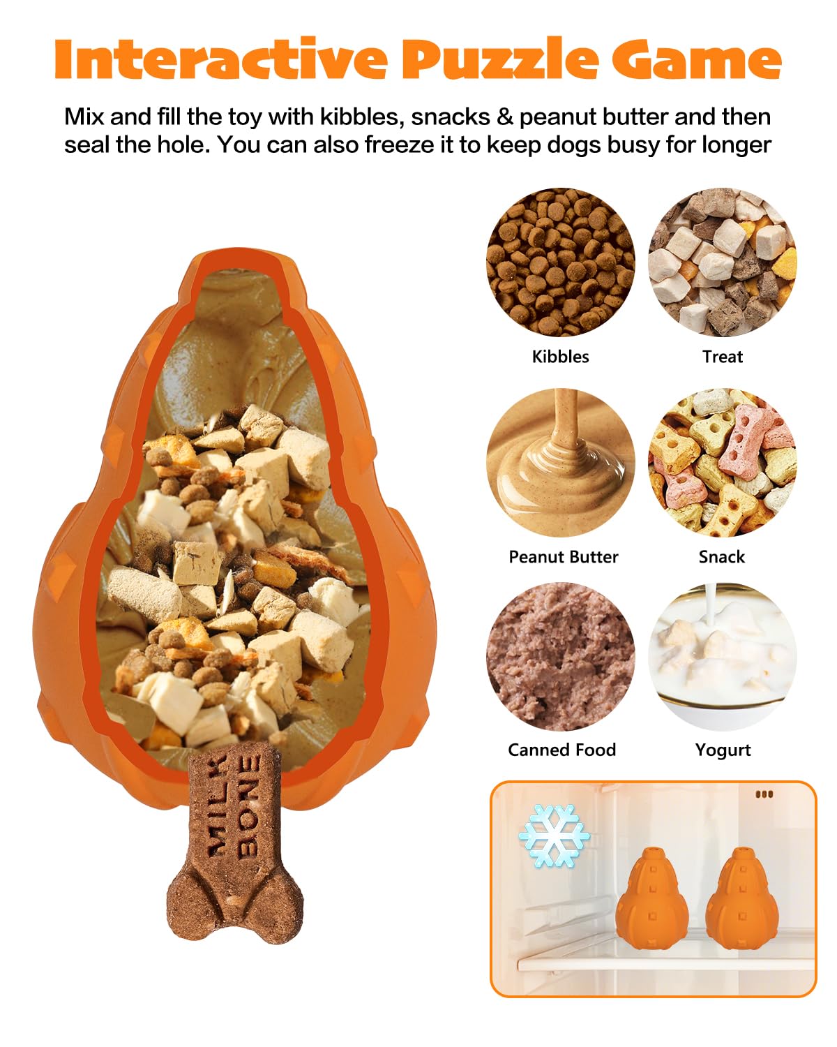 SCHITEC Treat Dispensing Dog Toy, Interactive Puzzle Feeder Fillable Enrichment Toys, Tough Rubber Puppy Chew Toy for Small Medium Dogs
