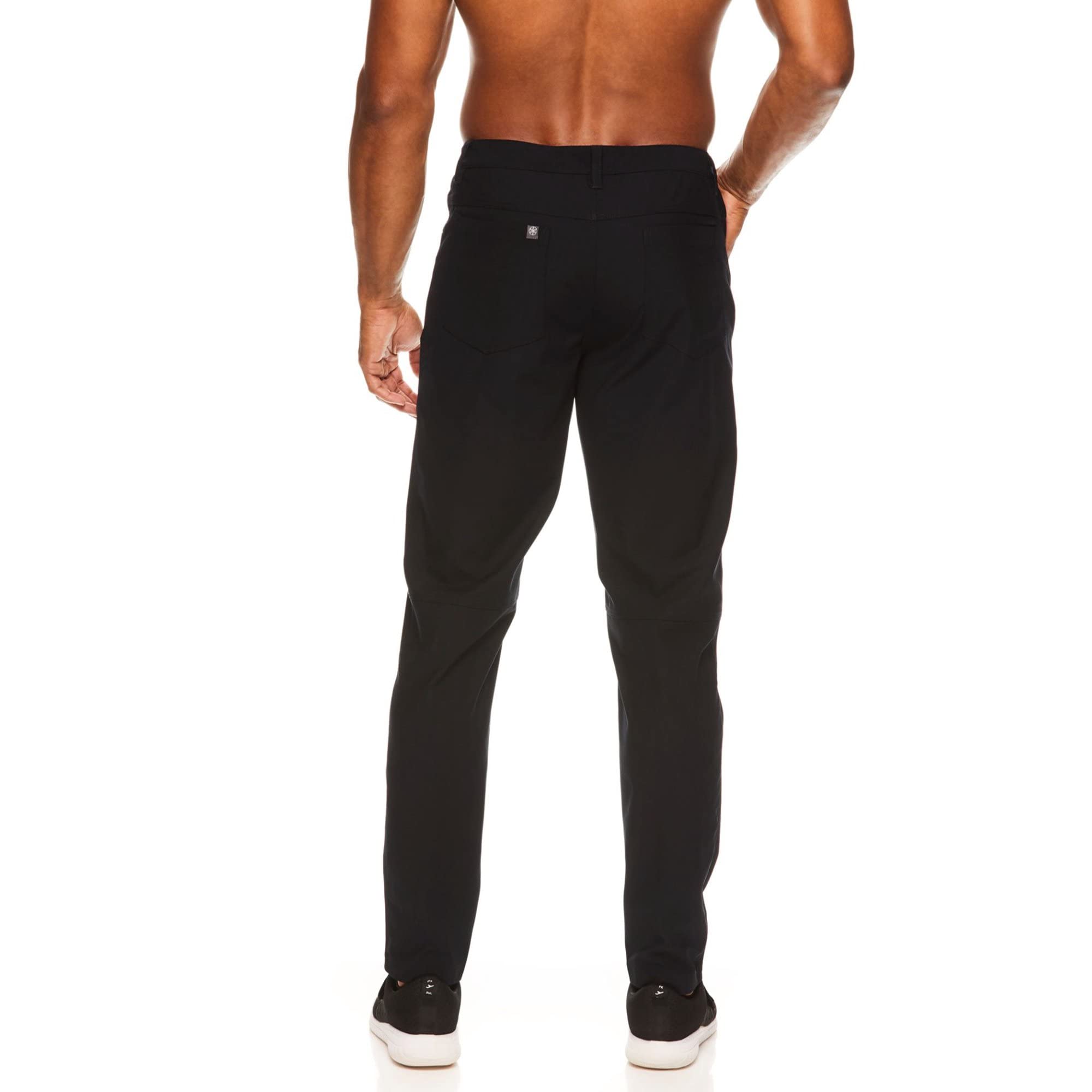 Gaiam Men's Skinny Yoga and Travel Pants - Solid Stretch Golf and Work Pant with Pockets - Black, 36"