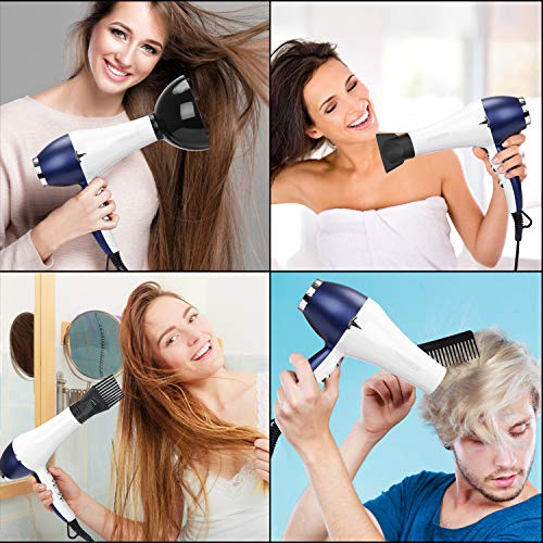 Hair Dryer 2000W, Negative Ionic Fast Dry Low Noise Blow Dryer, Professional Salon Hair Dryers with Diffuser, Concentrator, Styling Pik,2 Speed and 3 Heat Settings,Quick Drying with AC Motor-WhiteBlue
