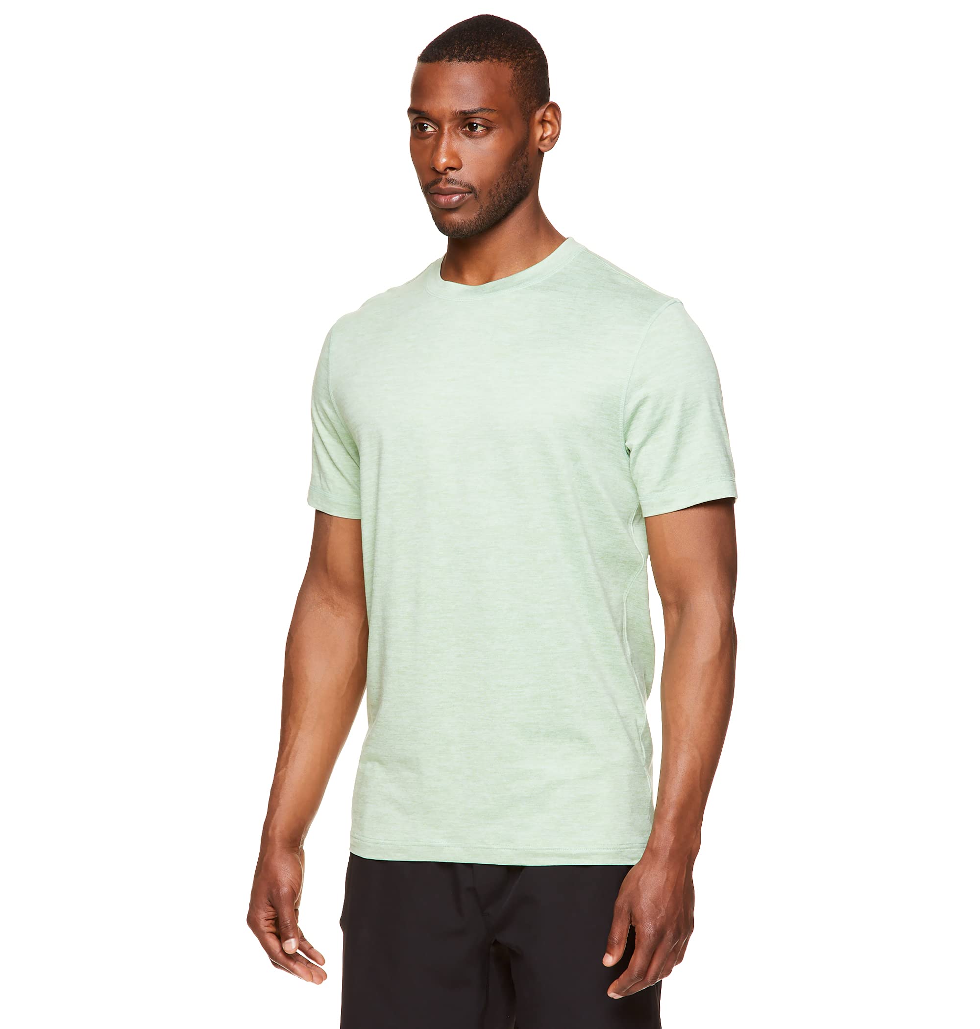Gaiam Men's Athletic Yoga T-Shirt - Moisture Wicking Gym Training and Workout Shirt - Everyday Dusty Green Heather, Medium