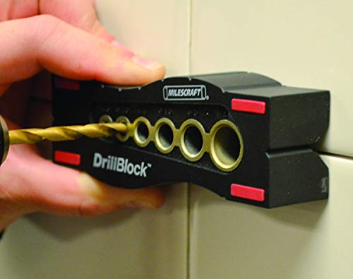 Milescraft 1312 DrillBlock Handheld Drill Guide - Perfect 90(degree) Drilling - 6 Steel Bushings - Anti-Slip - V-Drill Guide - Works on Flat, Angled and Round surfaces