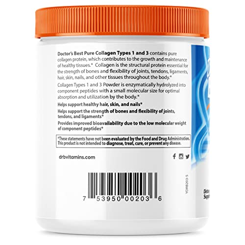 Doctor's Best Pure Collagen Types 1 & 3, Promotes Healthy Skin Hair & Nails – Bone & Joint Support, 7.1 Ounce (Pack of 1)