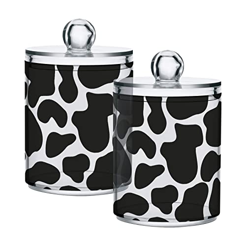 Sletend 2 Pack Plastic Qtips Holder Cow Print Bathroom Organizer Canisters for Cotton Balls/Swabs/Pads/Floss,Plastic Apothecary Jars for Vanity