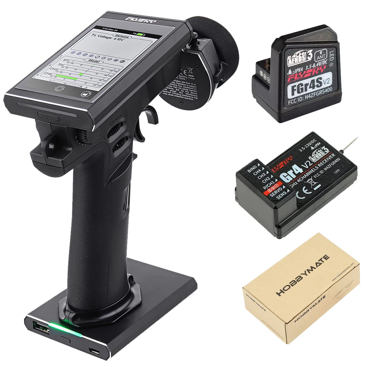 Flysky Noble NB4 Rc Transmitter Receiver FGr4 V2 & FGr4s V2 4 Channels, 2.4GHz Rc Car Remote Controller 4 Channel AFHDS 3 - HOBBYMATE