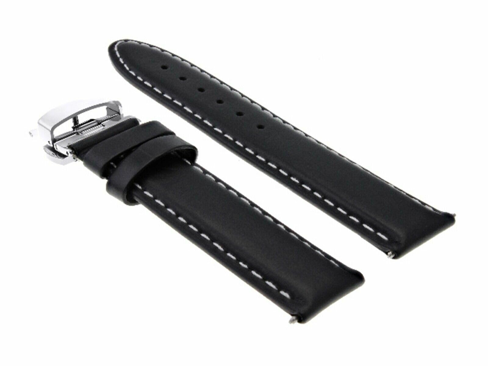 Ewatchparts 20MM SMOOTH LEATHER WATCH BAND STRAP BRACELET DEPLOYMENT CLASP COMPATIBLE WITH IWC BLACK WS