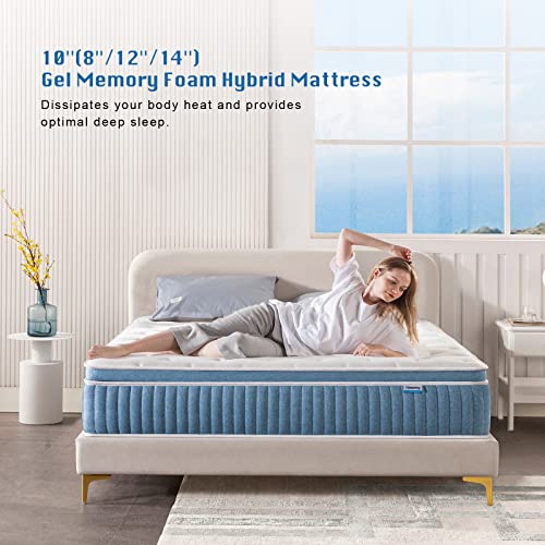 Rimensy Full Mattress, 10 Inch Hybrid Mattress in a Box, Gel Memory Foam, Individually Wrapped Pocket Coils Innerspring Mattress, Support & Pressure Relief, Medium Firm Feel, 54"*75"*10"