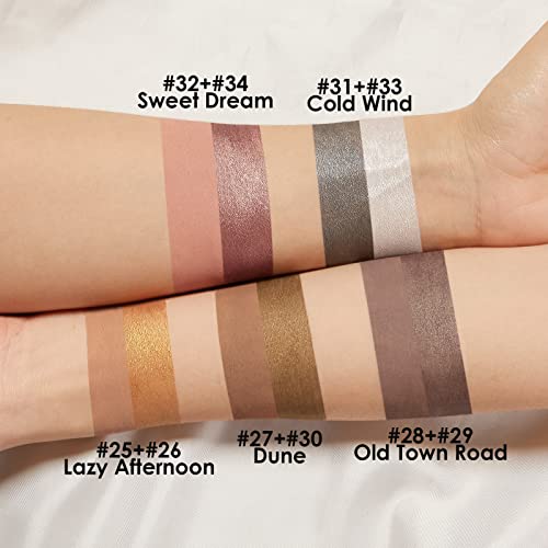 FOCALLURE 2PCS No Crease Eyeshadow Stick,Shimmer and Matte Cream Eyeshadow Pencil Crayon,Long Lasting Waterproof Eye Brightener Stick With Blending Brush,Before Day