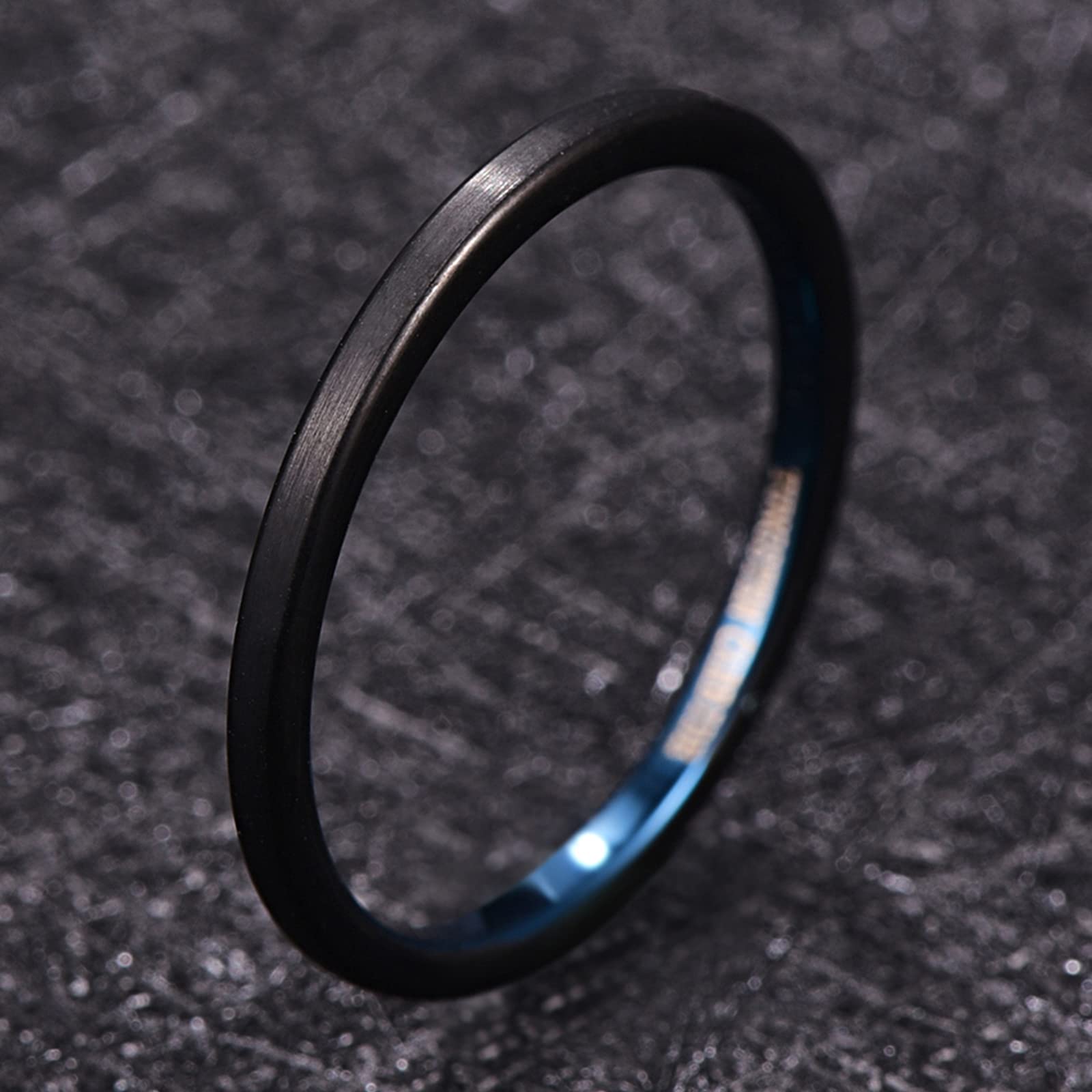 GALANI 2mm Tungsten Carbide Ring for Women Tungsten Wedding Ring Blue&Black Thin Engagement Propose Promise Ring Comfort Fit Size 8