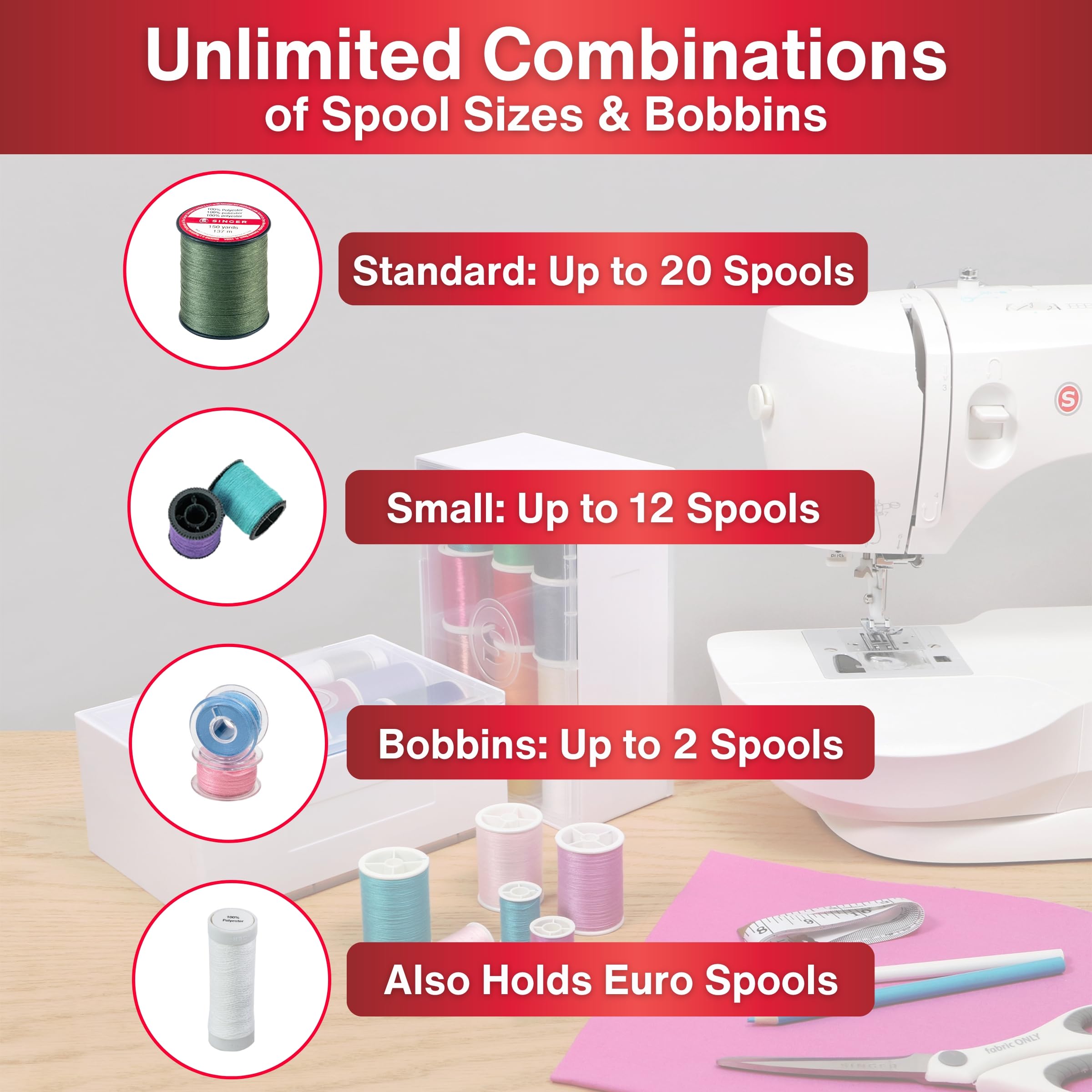 SINGER Double-Sided Thread Spool Organizer - Clear Storage Sewing Box for Embroidery, Craft Room Organization, Stackable Storage Container for Craft & Sewing, Thread Box Storage, Craft Organizer