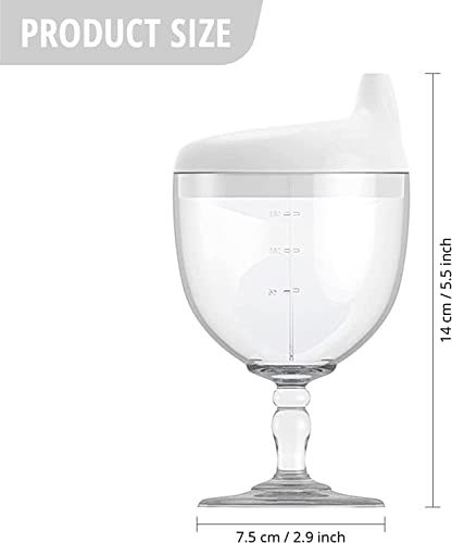 Toddler Sippy Cup - Plastic Wine Glass Goblet Beverage Mug Milk Bottle with Lid for Kids on Birthday Party Celebration (White, 1)