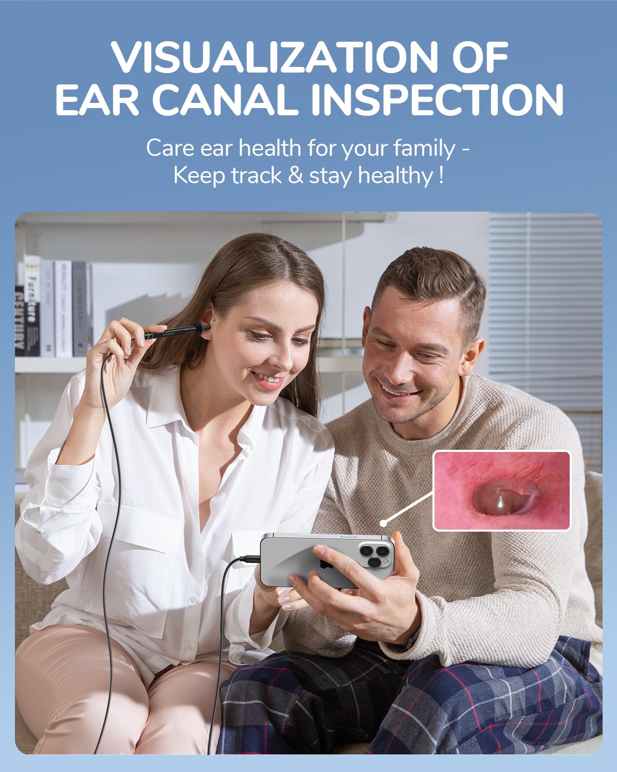 ScopeAround Otoscope Ear Camera, Ear Wax Removal Tool 1080p FHD Video Otoscope, 3.9mm Ear Wax Removal Camera with 6 LED Lights Visual Ear Scope, Compatible with iPhone15 & Android