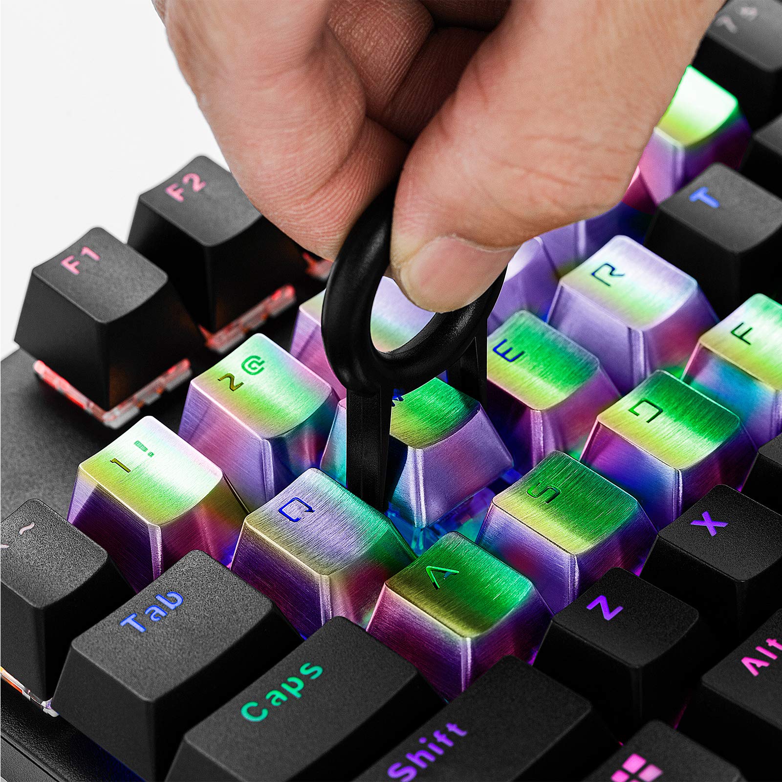 GamCap FPS & MOBA Custom Gaming Keycap,Keycaps set(14 keys) include Key Puller,Durable Stainless Steel Metal Keycap Compatible with Mechanical Gaming Keyboard 60% Keuboards Cherry Mx Switch(Silver)
