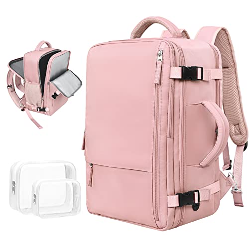 Rinlist Travel Backpack (2 Pieces Pink+Beige), Carry-on Backpack Flight-Approved for Men Women