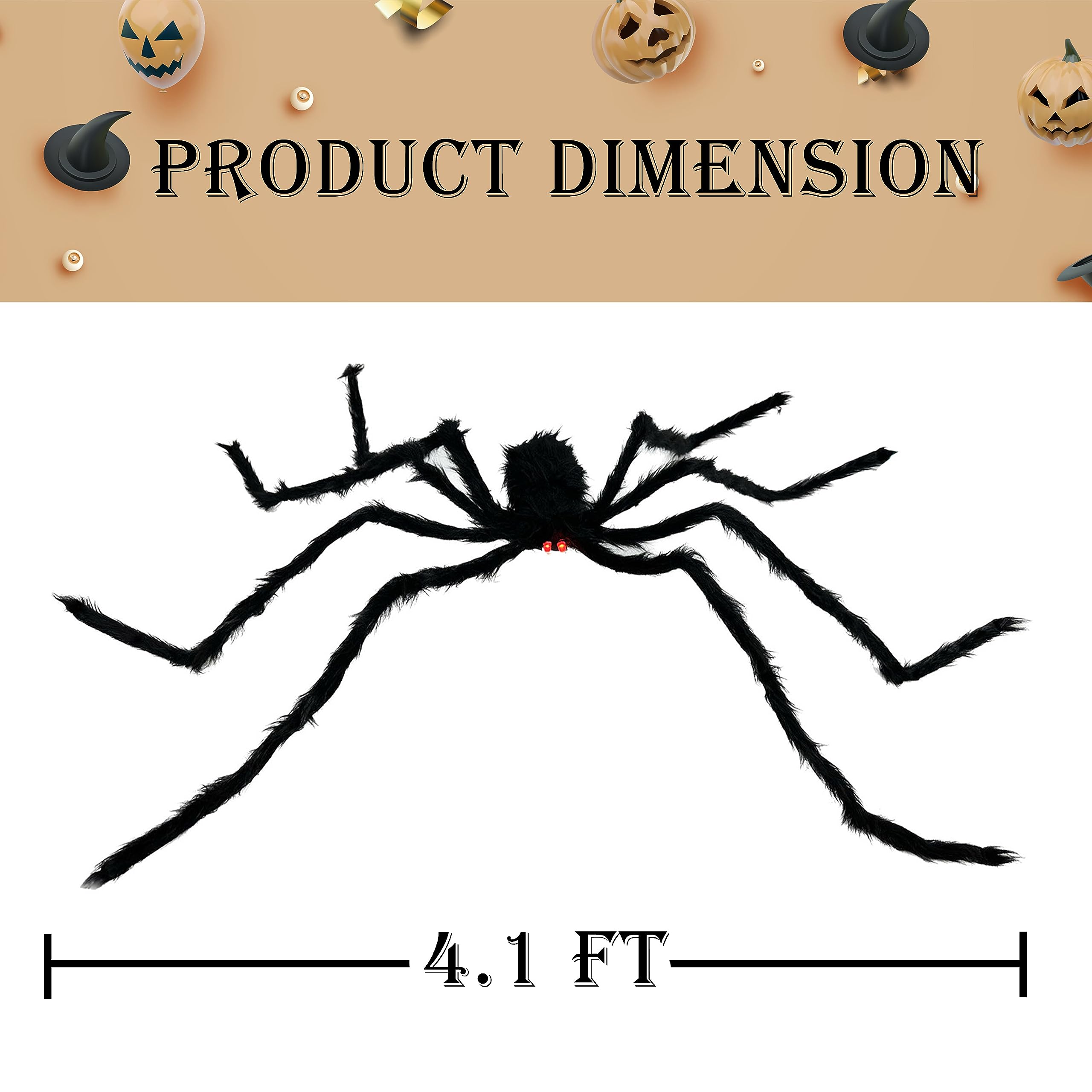 GIFTEXPRESS 52 Inch Black Spider with Eye Light-up Halloween Fluff Spider for Halloween Decoration, Horror Scene Decoration Holiday Décor Theme Party