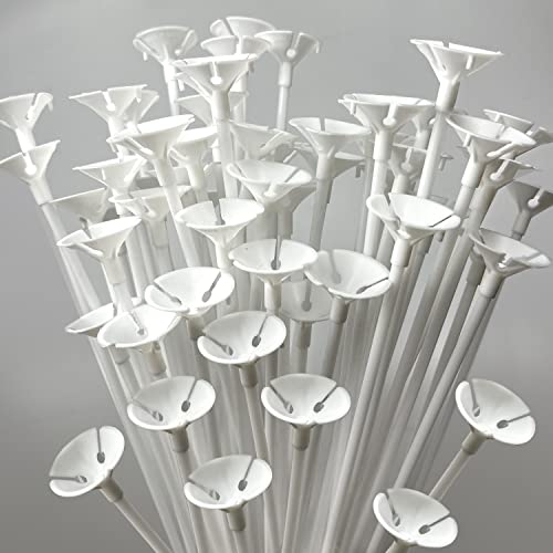 GIFTEXPRESS 60pcs 12" White Balloon Sticks, Plastic Balloon Sticks with Cups for Birthday Party, Wedding, Anniversary Decorations
