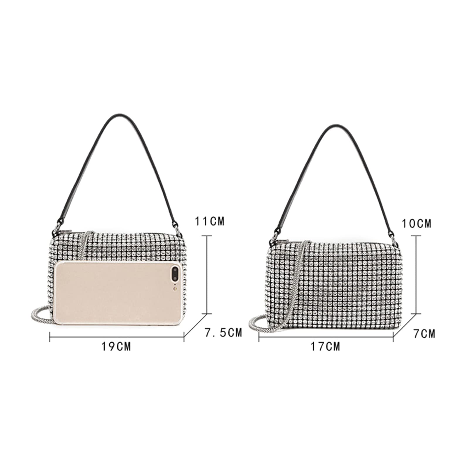 JOSEKO Women's Clutch Party Glitter Elegant Rhinestone Purse Crystal Evening Bag Envelope Bag Rhinestone Clutch with Chain Suitable for Wedding Wedding Prom Diamond-Small