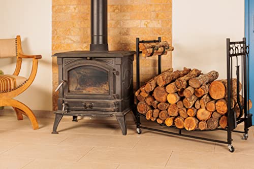 KAG ONE Firewood Storage Rack with Kindling Holder, Black, Metal, 33.4"L x 13"W x 32.9"H, 200 LBS Weight Capacity