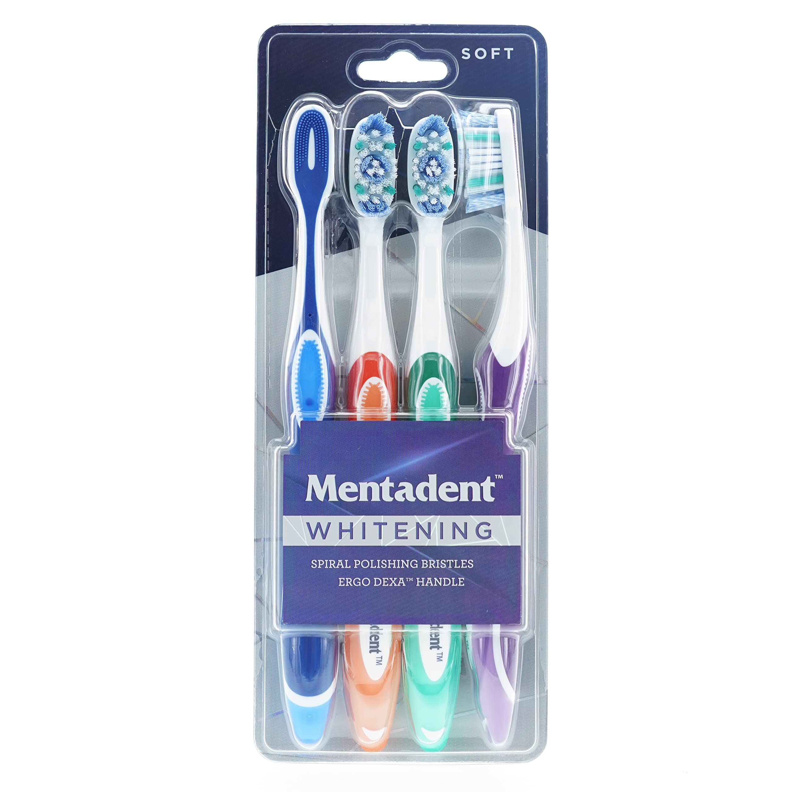GuruNanda Mentadent Manual Toothbrush for Adults & Kids - Extra Cleaning with Soft Bristles for White Teeth Family 4 Count(Pack of 1)