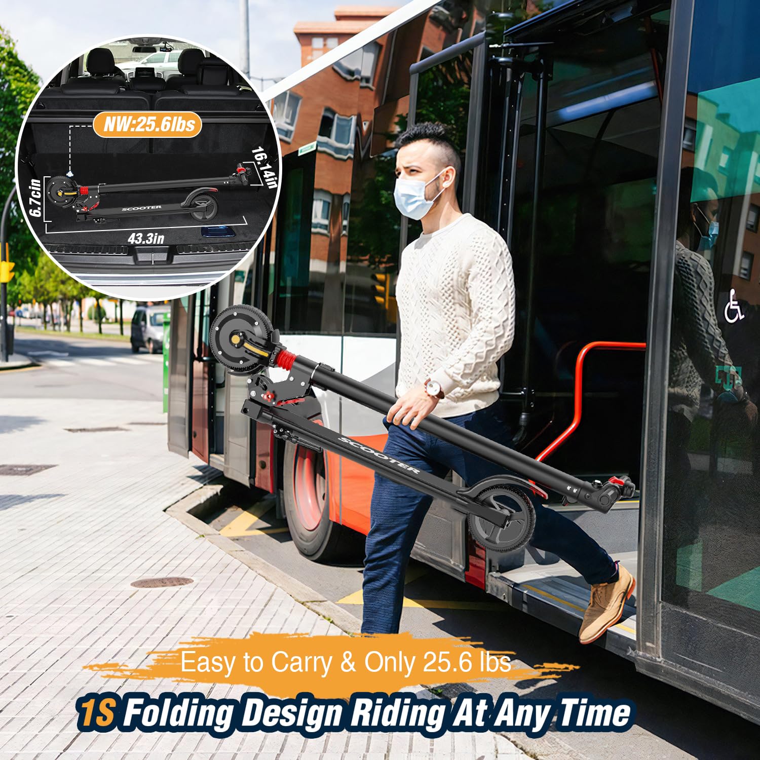 Electric Kick Scooter, Max 15MPH Power by 250W Motor,12/15Miles Range, Commuting E-Scooter, 6.5" Solid Tire,Foldable Scooter for Adults & Teens,Smart APP