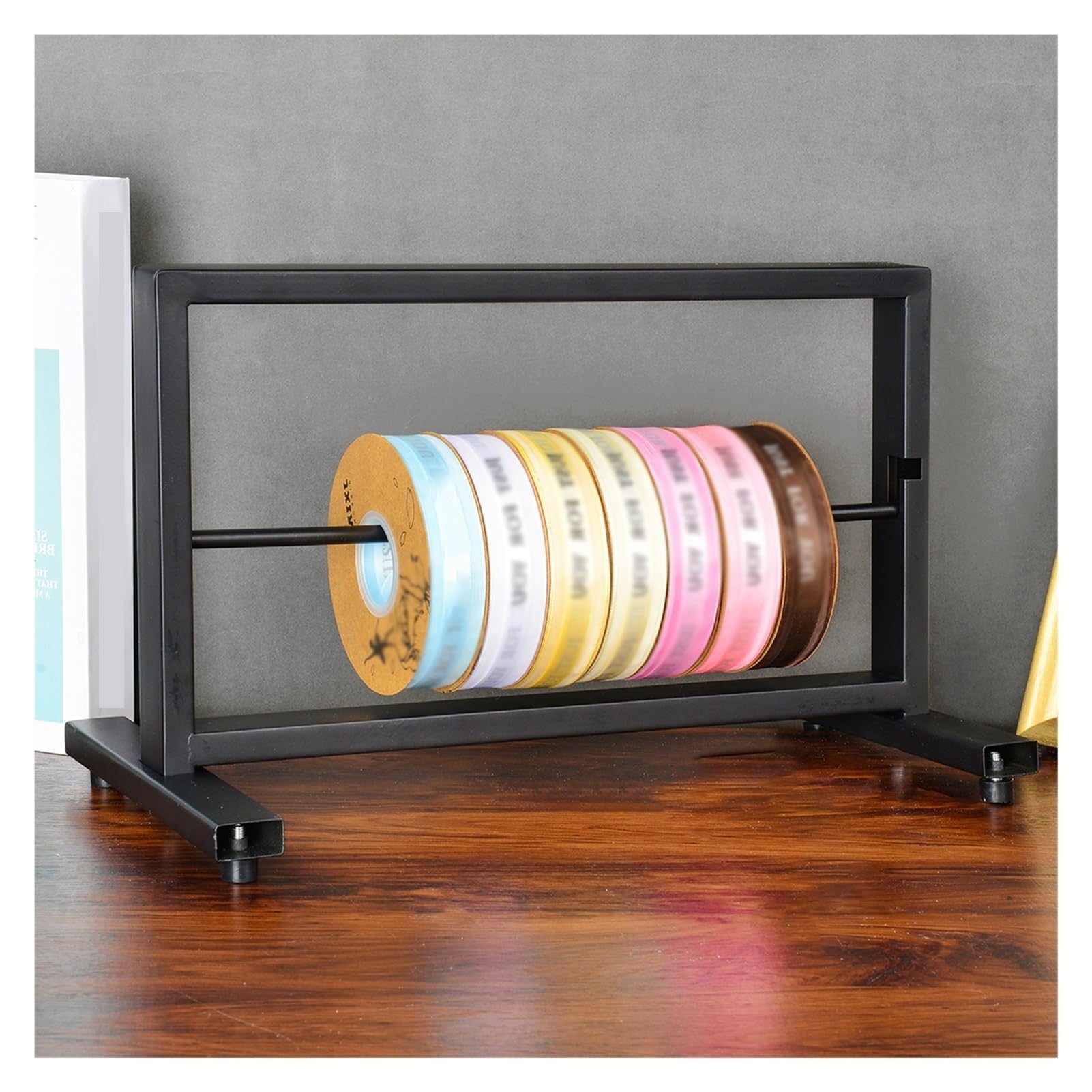 Scpantkend Crafts Ribbon Holder Organizer Rack Tabletop Rack Stand for Storage Ribbon Roll, Modern Small Metal Embroidery Thread Organizer Holder with Removable Bar for Florist/Dessert Shop