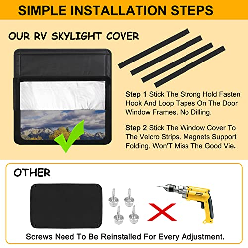 RV Door Window Shade, 2 Pack Magnetic Foldeble RV Window Coverings 16'' x 25'' + 16'' x 16'', RV Skylight Cover with Insulation Waterproof Surface, UV Rays Protection Privacy Blockout
