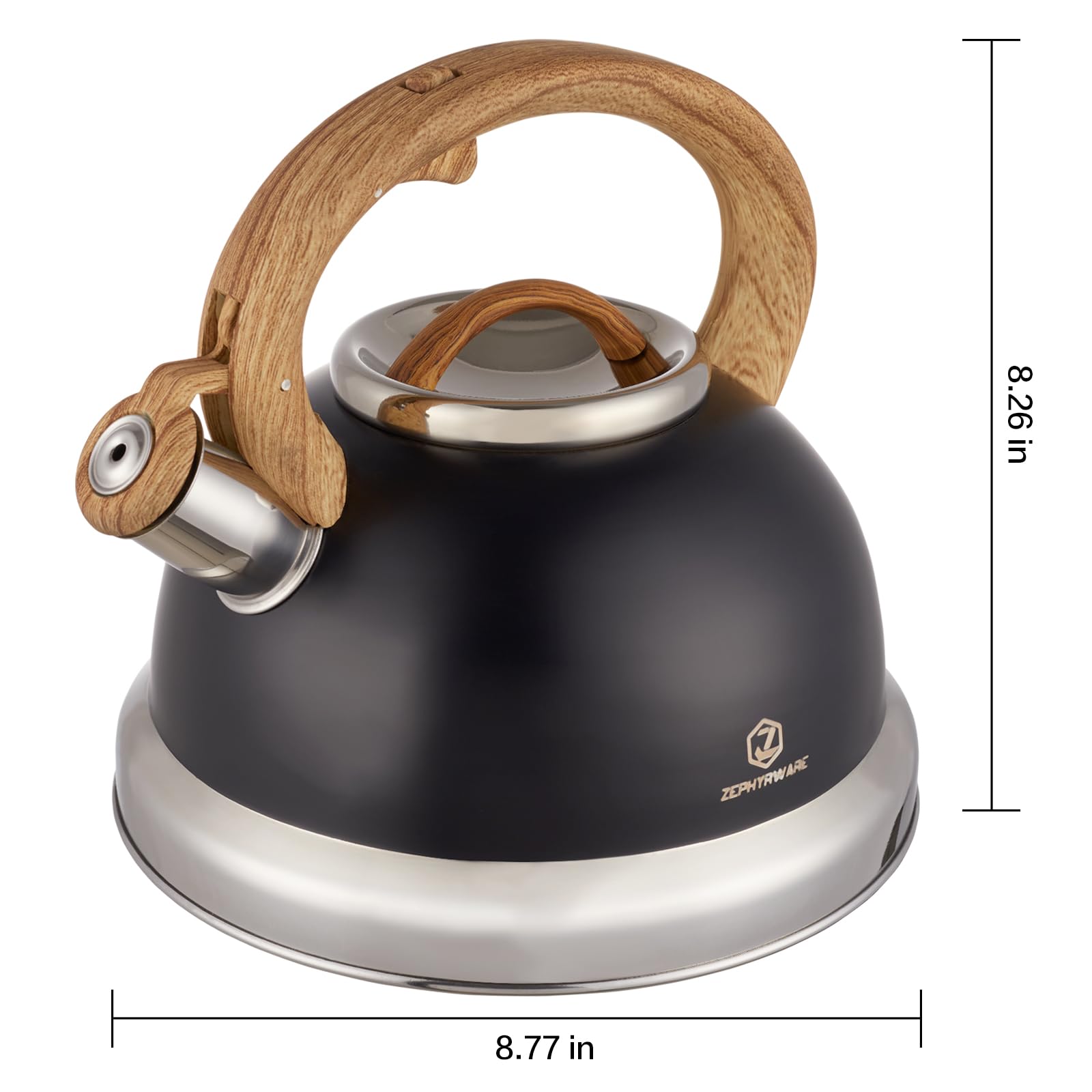 Tinlon Enamel Tea Kettle, 3.1 Quart Whistling Tea Pot for Stove Top, Food Grade 304Stainless Steel Teapot with Wood Pattern Handle for Coffee, Tea, Milk etc