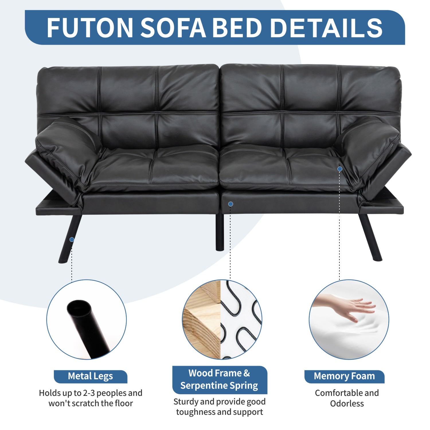 MUUEGM Adjustable Loveseat Sofa Bed,Sectional Futon Sleeper Sofa Couch, Memory Foam Modern Sofa for Room Apartment,Living Room,Small Space Brown