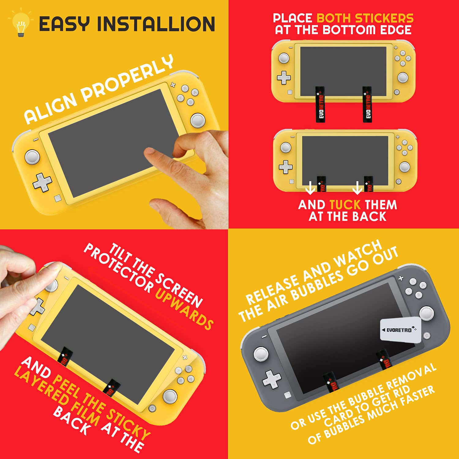 EVORETRO Screen Protector Compatible for Nintendo Switch Lite β Ultra Clear Heavy Duty Tempered Glass Protection Kit with High Accuracy Response and Premium Protection (2-Pack)