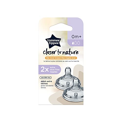 Tommee Tippee Closer to Nature Extra Slow Flow Baby Bottle Nipples, 0m+ β 2pk