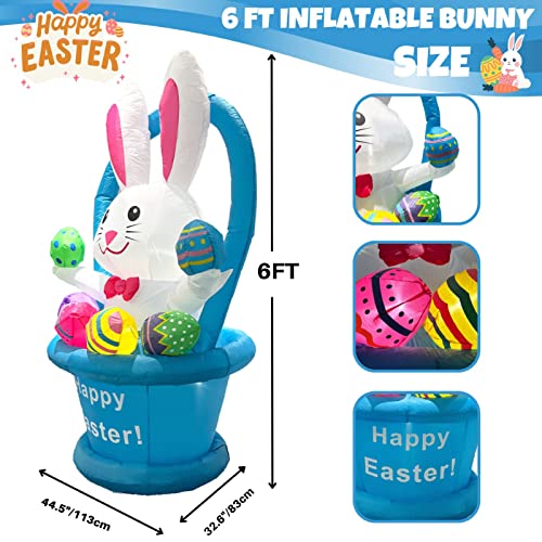 kegemor Inflatable Easter Bunny Blow Up Yard Decorations 6FT Outdoor Rabbit with Egg Basket Cute Giant Tall Built-in LED Lights for Indoor Outside Holiday Party Yard Garden Lawn